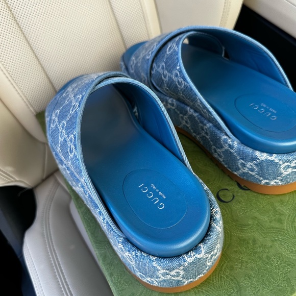 Gucci | Shoes | Gucci Womens Denim Platform Slide Sandals Light Blue Sz ...